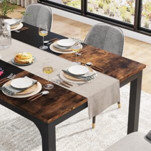 LITTLE TREE 70.9 Inch Large Dining Table Rectangular Kitchen Furniture for 6 to 8 People, Brown+Black