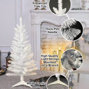 3FT Artificial Christmas Tree, White Christmas Tree with Stand Small Christmas Tree with Lights Xmas Tree with 88 Branch Tips for Indoor and Outdoor