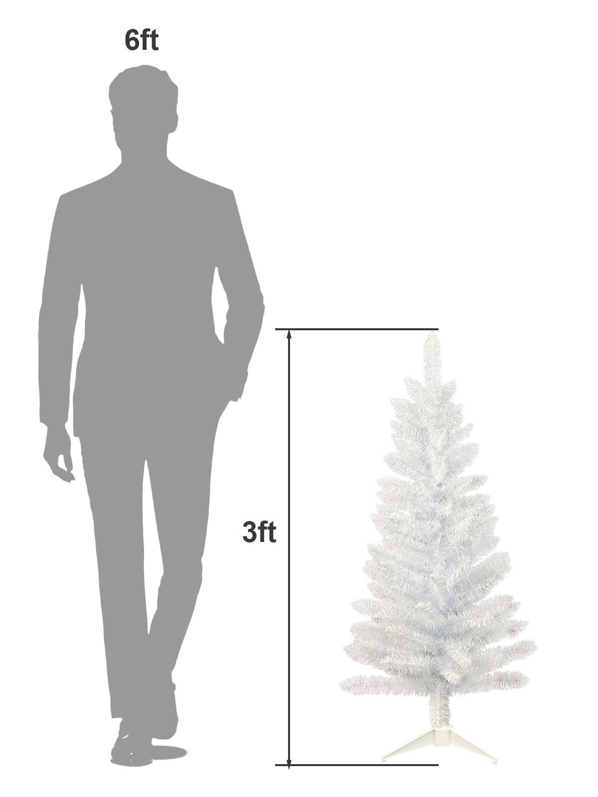 3FT Artificial Christmas Tree, White Christmas Tree with Stand Small Christmas Tree with Lights Xmas Tree with 88 Branch Tips for Indoor and Outdoor