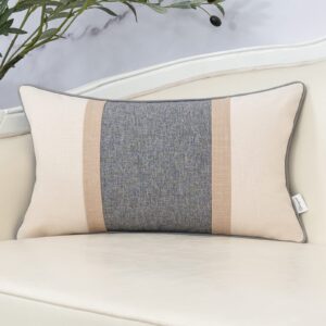 yangest patchwork pillow cover 12x20 inch luxury cotton and linen cushion cover rectangle pillowcover for couch bedroom living room,gray