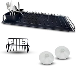 easy wayz stainless steel dish drying rack with sponge and cutlery holder-dish rack for kitchen counter –multifunctional and space saving kitchen organizer- anti-rust dish washer dryer rack