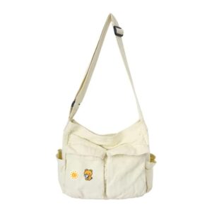 canvas messenger bag large hobo crossbody bags with multiple pockets,school vintage shoulder laptop bag for women and men-white