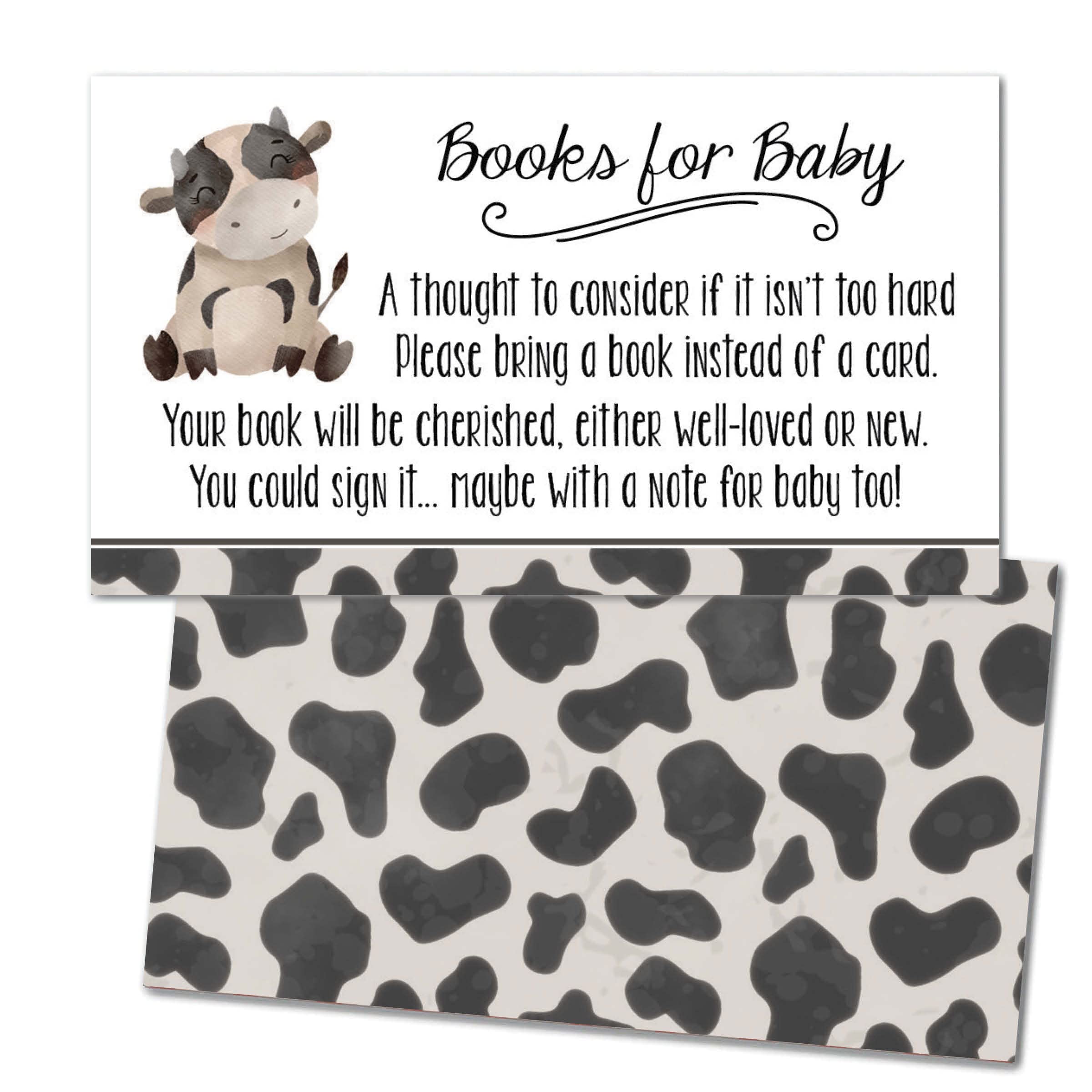 25 Cow Books for Baby Cards - Invitation Inserts for Baby Showers