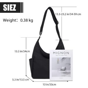 MYHOZEE Canvas Tote Bag for Women Men - Large Crossbody Bag Purse Messenger Bag with Zipper - Multiple Pockets Aesthetic Hobo Bag Casual Side Bag for Travel - Black