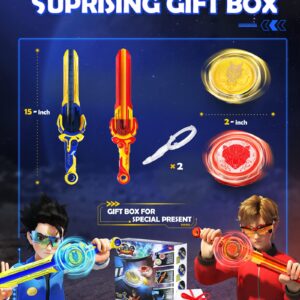 Infinity Nado Stadium - Battling Tops Burst Toy for Boys Grils Age 8-12 - Including Beystadium, 2 Gaming Top Toys, 2 Sword Launcher - Sapphire Blue and Flame Red