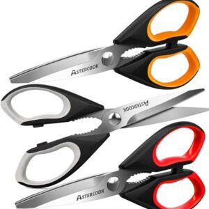 Astercook Heavy Duty Kitchen Shears with Serrated Blade, Ergonomic Handle - For Poultry, Herbs, Vegetables