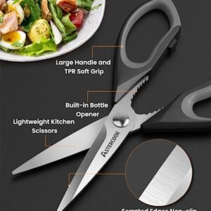 Astercook Heavy Duty Kitchen Shears with Serrated Blade, Ergonomic Handle - For Poultry, Herbs, Vegetables