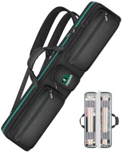 pekrews pool cue case 4x4 pool stick bag with backpack straps soft billiard cue carrying case with shoulder strap, billiard stick case holds 4 butts 4 shafts and billiards accessories, black