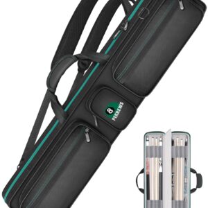 PEKREWS Pool Cue Case 4x4 Pool Stick Bag with Backpack Straps Soft Billiard Cue Carrying Case with Shoulder Strap, Billiard Stick Case Holds 4 Butts 4 Shafts and Billiards Accessories, Black