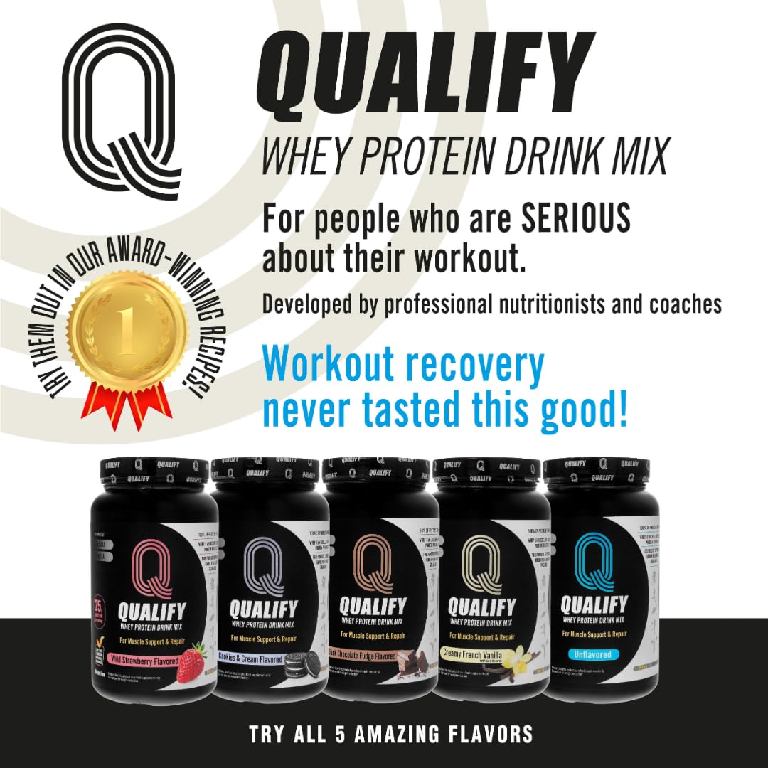 Qualify Whey Protein Powder Drink Mix, Cookies & Cream Flavored, Gluten Free, Highly Kosher, 25g Protein, 5.5g BCAA, 12.9g Essential Amino Acids, 1.65lb