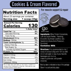 Qualify Whey Protein Powder Drink Mix, Cookies & Cream Flavored, Gluten Free, Highly Kosher, 25g Protein, 5.5g BCAA, 12.9g Essential Amino Acids, 1.65lb