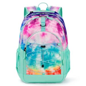 choco mocha tie dye backpack for teen girls, travel school backpack for girls middle school large bookbag 18 inch, teal green