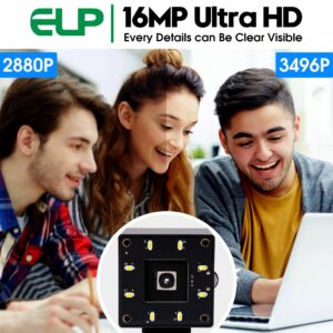 ELP 16mp Day Night USB Camera Auto Focus Webcam for Computer Mini UVC USB2.0 PC Camera IMX298 USB Security Camera 4K Lightburn Camera Industrial CCTV Laser Engraver Web Camera for Laptop Raspberry Pi