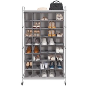 storage maniac shoe cubby organizer, free standing shoe cube rack for entryway, bedroom, apartment, closet, 40-cube gray