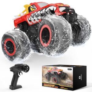 deerc 1:16 amphibious rc monster trucks ipx7 waterproof remote control car 4wd dual motors all terrain off road 2.4ghz rc cars boat toys gifts for boys girls kids adults