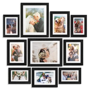 eomeoh picture frame set of 10 display pictures 8x10 5x7 4x6 with mat and hd glass, gallery photo frames for wall or tabletop (black)