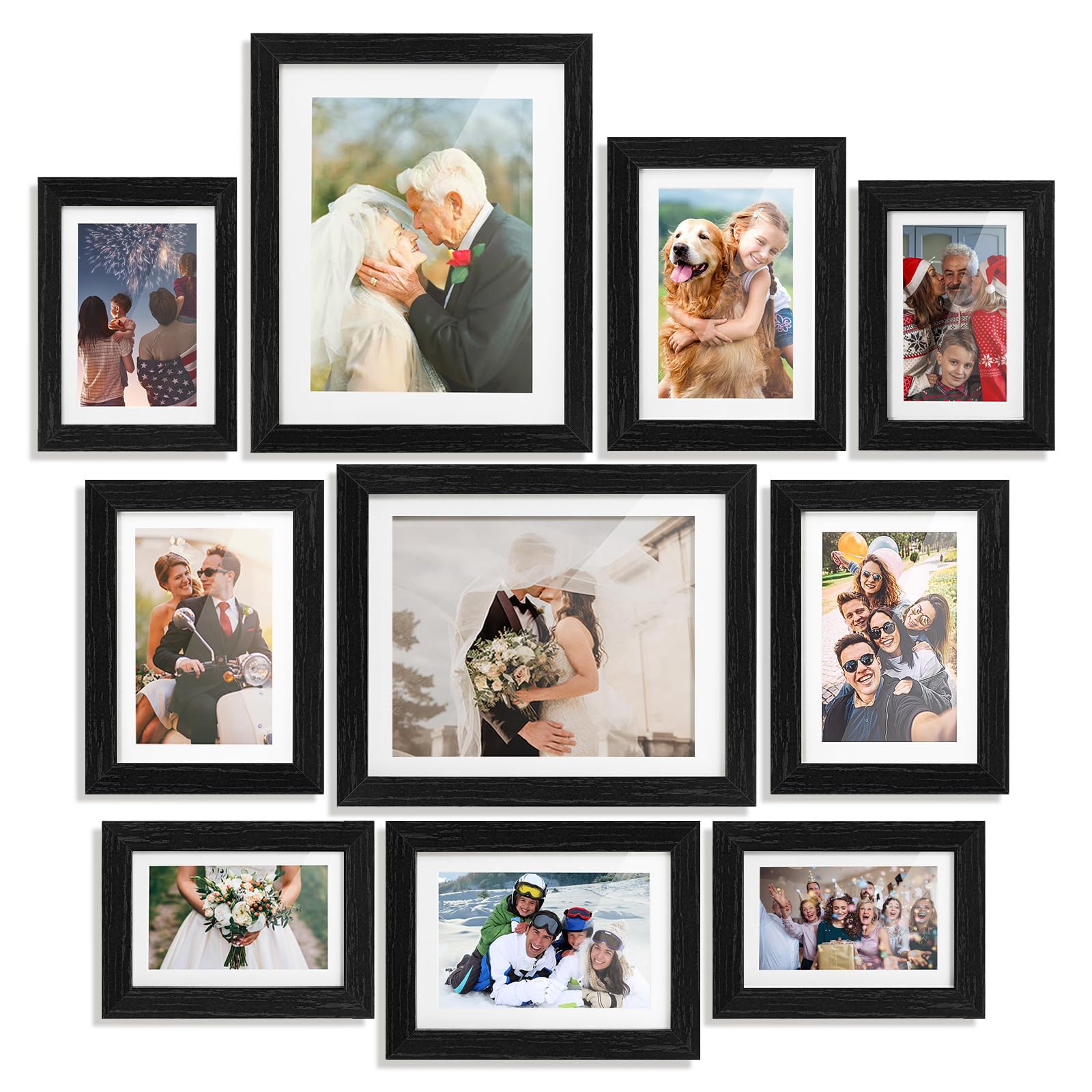 EOMEOH Picture Frame Set of 10 Display Pictures 8x10 5x7 4x6 with Mat and HD Glass, Gallery Photo Frames for Wall or Tabletop (Black)