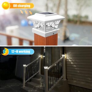 VOLISUN Solar Post Cap Lights Outdoor, Solar Powered Fence Post Cap Lights for 4x4 Vinyl/Wood Post, White Waterproof Solar Deck Post Lights 8Pack Cool/Warm for Garden Patio Porch...