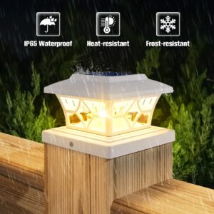 VOLISUN Solar Post Cap Lights Outdoor, Solar Powered Fence Post Cap Lights for 4x4 Vinyl/Wood Post, White Waterproof Solar Deck Post Lights 8Pack Cool/Warm for Garden Patio Porch...