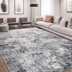 area rug living room rugs - 9x12 large soft indoor neutral modern abstract low pile washable rug carpet for bedroom dining room farmhouse home office - grey