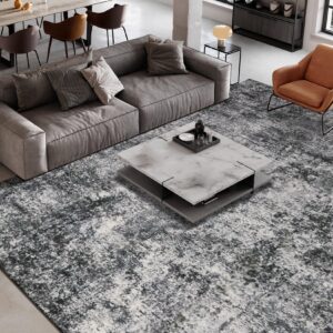 Area Rug Living Room Rugs - 9x12 Large Soft Indoor Neutral Modern Abstract Low Pile Washable Rug Carpet for Bedroom Dining Room Farmhouse Home Office - Grey