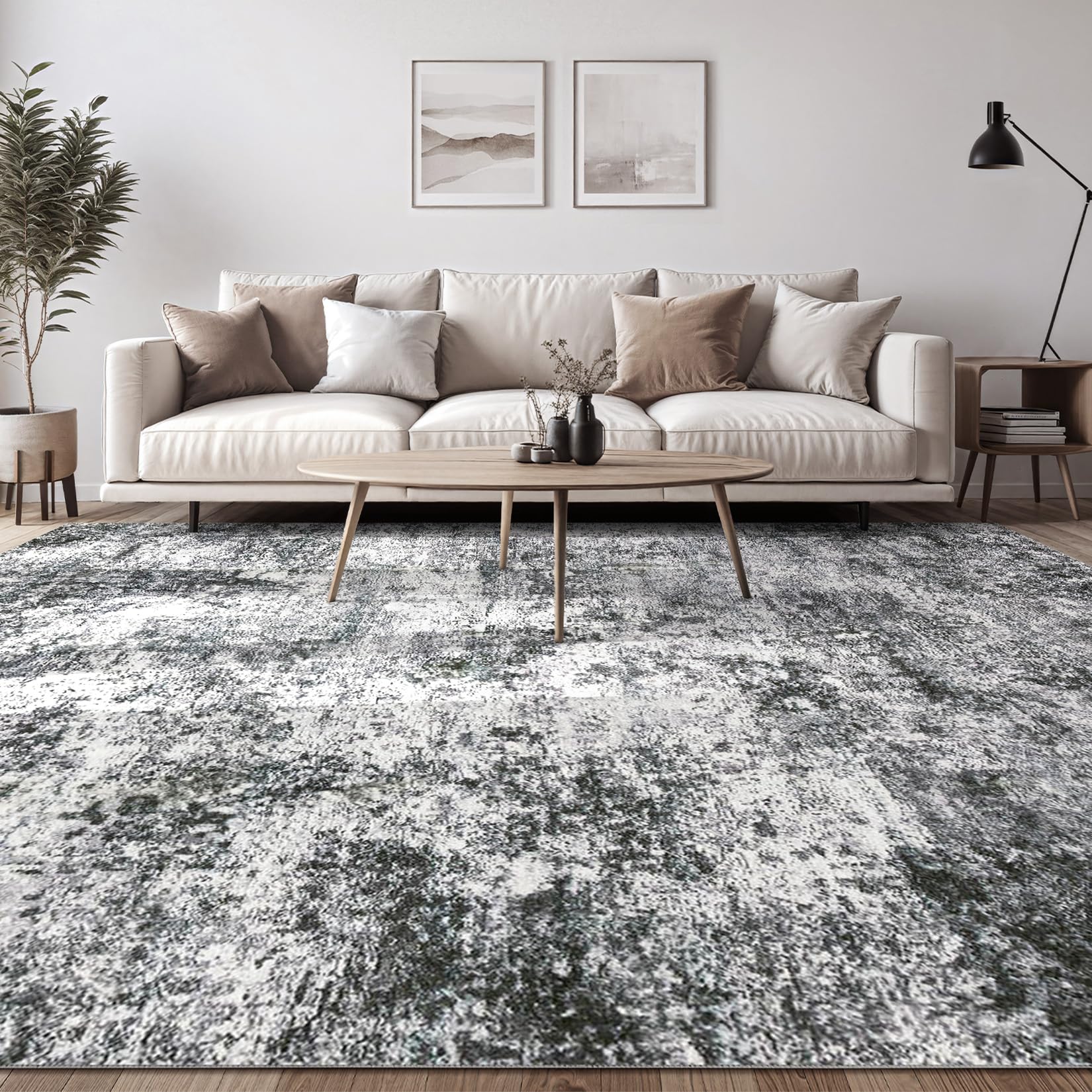 Area Rug Living Room Rugs - 9x12 Large Soft Indoor Neutral Modern Abstract Low Pile Washable Rug Carpet for Bedroom Dining Room Farmhouse Home Office - Grey