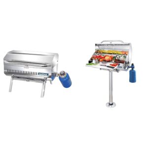 magma products gas grill, double locking stowable pedestal mount