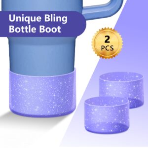 WUQID 2 Pack Bling Silicone Boot Compatible with Stanley Quencher Adventure 40oz & Stanley IceFlow 20oz 30oz, Reduces Dents Protective Silicone Water Bottle Bottom Cover Sleeve