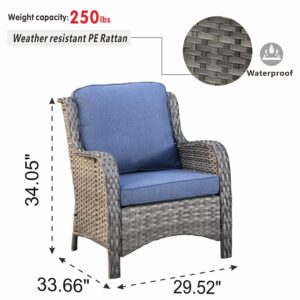 Patio Furniture Outdoor Swivel Rocking Chairs All Weather Wicker 8 PCS Patio Sofa Conversation Set with Chairs and Ottomans for Deck Garden Backyard,Grey Rattan Denim Blue