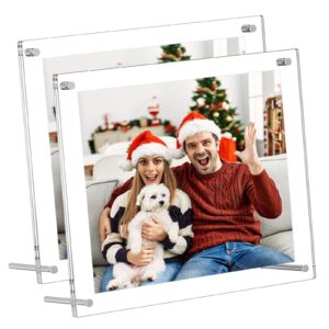 aitee 11x14 acrylic picture frames 2 pack, clear desk picture frames with stand, modern frameless floating frames lucite transparent square cubes frame for wall & desktop display gift for home office