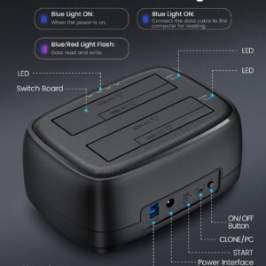 ORICO Hard Drive Docking Station Dual Bay USB 3.0 to SATA with Duplicator/Offline Clone Function External Hard Drive Dock for 2.5''/3.5'' HDD SSD Max Up to 40TB Support UASP Plug&Play-DD-C