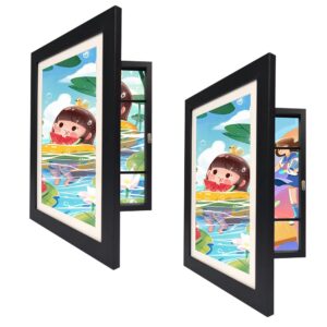 seonhokeen 2 pack kids art frames, kids artwork frames changeable front opening kids' picture frames for kids art display (black)