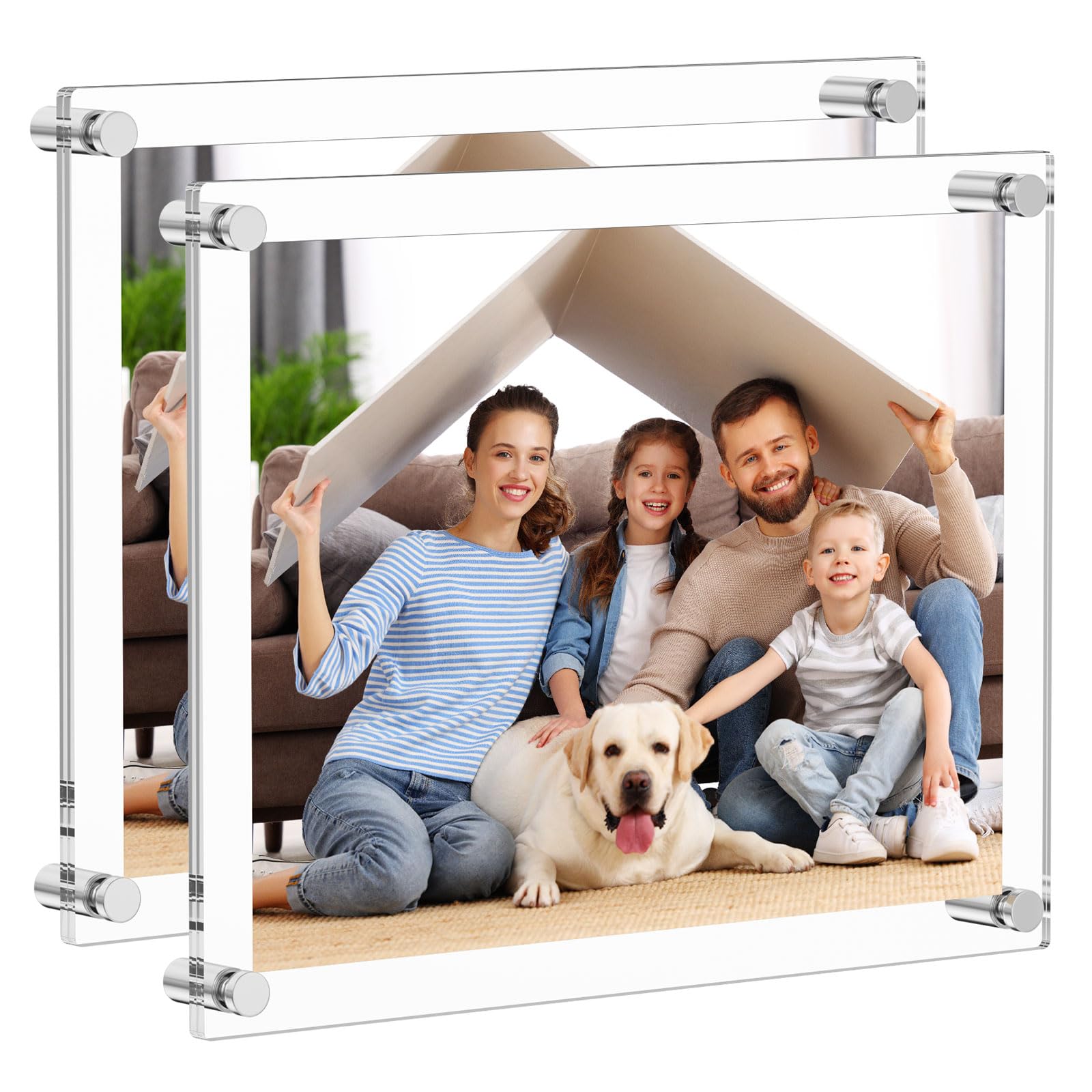 AITEE 11x14 Acrylic Picture Frames 2 Pack, Clear Picture Frames for Wall, Modern Frameless picture Frames Lucite Transparent Square Cubes Floating Hanging Photo Frame Gift for Home Office Display