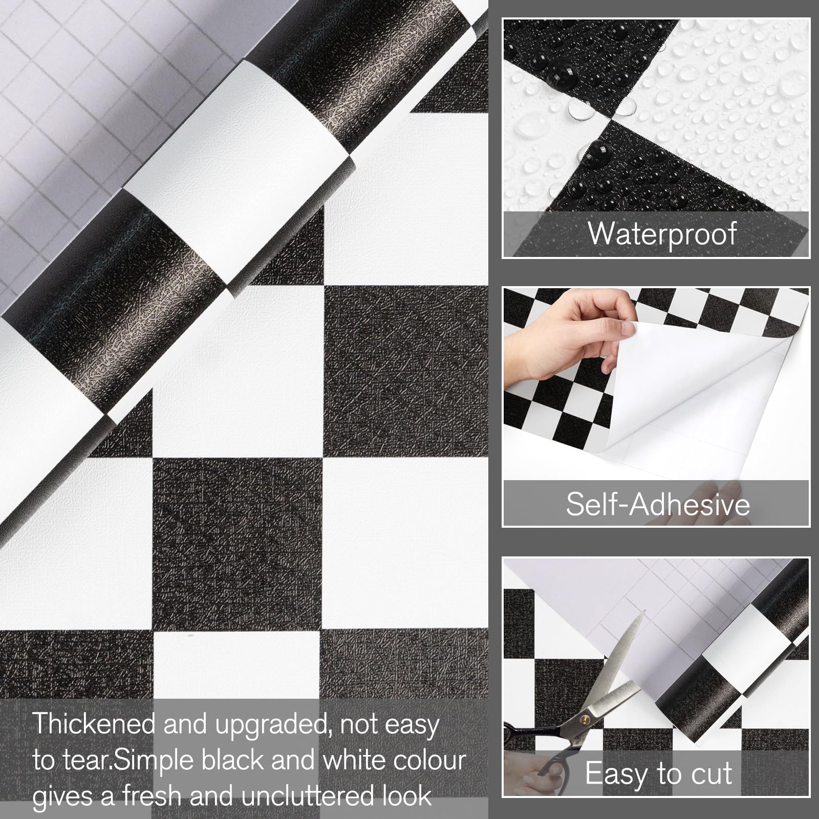 Qianglive Black and White Contact Paper Mosaic Checkered Peel and Stick Wallpaper 17.3"x120" Lattice Self Adhesive Waterproof Vinyl Roll for Bathroom Kitchen Backsplash Cabinets Shelf Liners Drawers