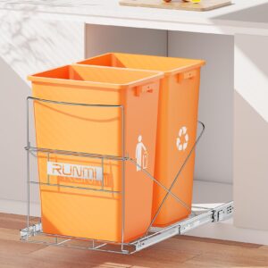 double 37 quart pull out trash can under cabinet, under sink trash can rack, 70 liter total capacity, cabinet trash can pull out kit, not included can