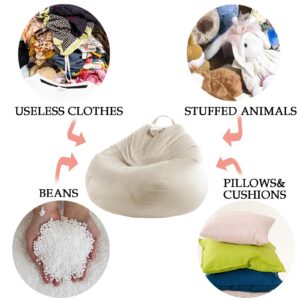 LPMOERA Stuffed Animal Storage Bean Bag Chair Cover (No Filler) Zipper Soft Fuzzy Fluffy Stuffable Bean Bag Cover for Organizing Children Plush Toys or Memory Light Coffee Large