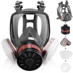 full face gas mask - reusable respirator gas masks survival nuclear and chemical with 6001cn&40mm activated carbon filter against gases/dust/vapors/fume for chemicals,spray paint, industry, sanding