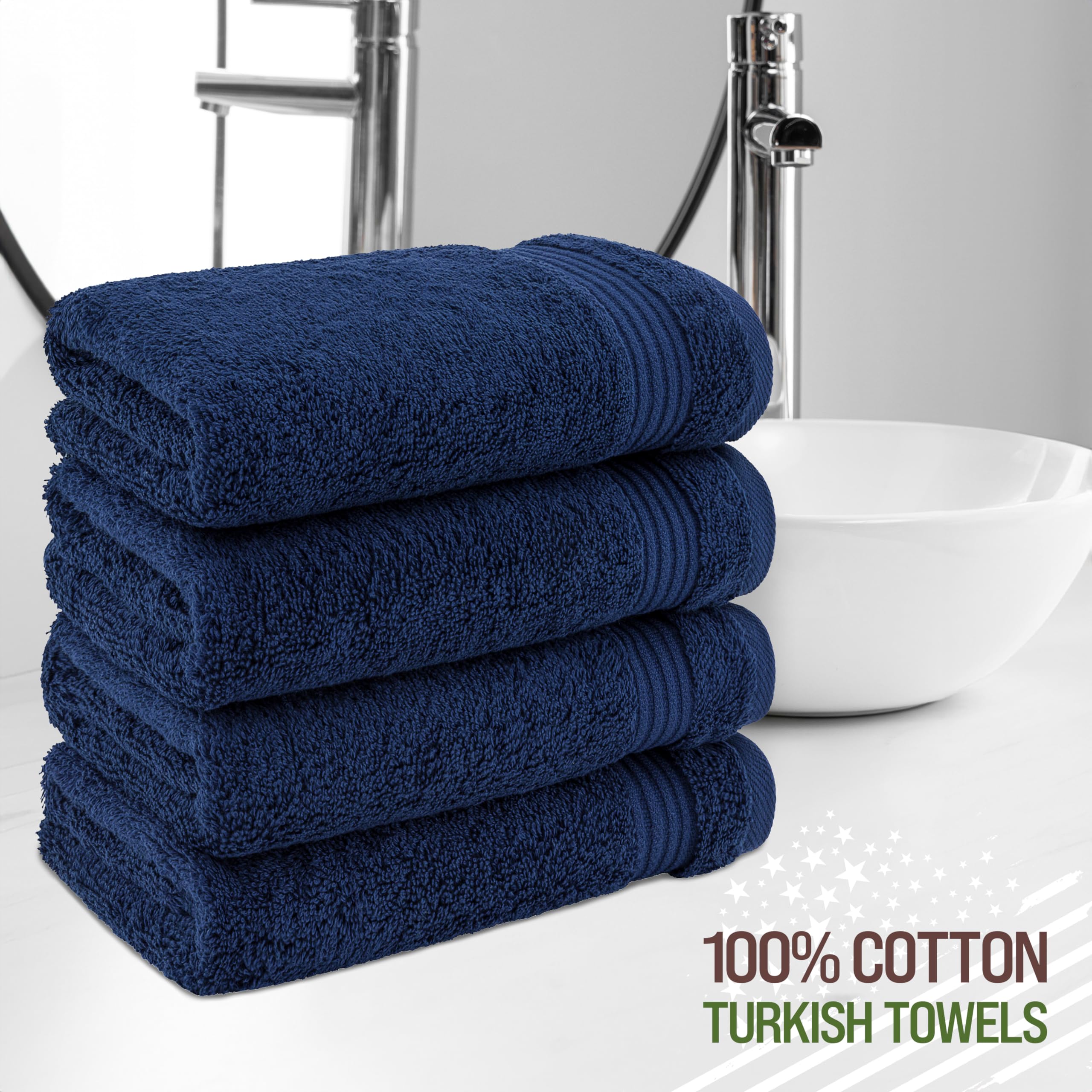 American Veteran Towel, Hand Towels for Bathroom Set of 4, 100% Cotton Turkish Hand Towel Sets Clearance Prime, Soft Hand Face Towels, Navy Blue Hand Towels