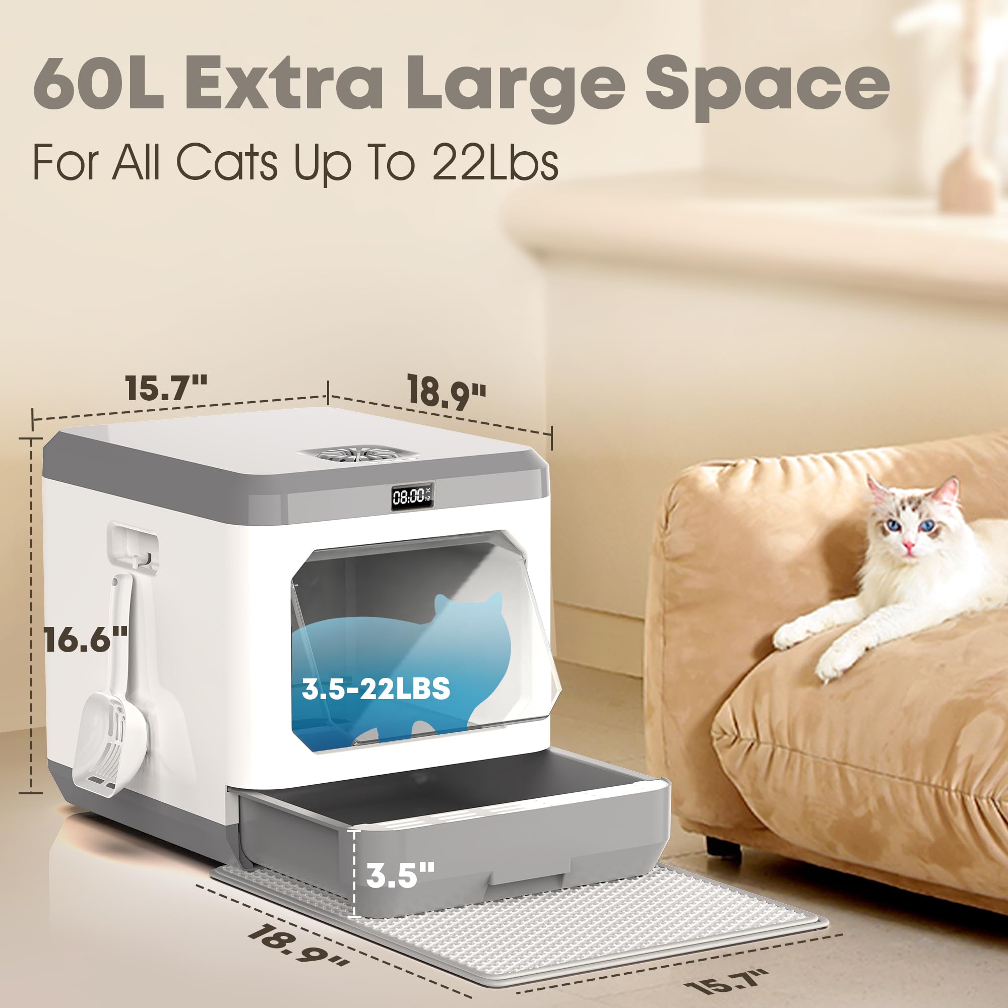 (Upgraded) Smart Cat Litter Box, Enclosed Extral Large Litter Box with Lid for Multiple Cats