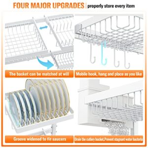 YKLSLH Over The Sink Dish Drying Rack, Expandable Large Dish Drying Rack, Suitable for Most Sinks (24.8 "-35.4") Adjustable Over Sink Dish Drying Rack, Metal Drying Rack Space Saving, White