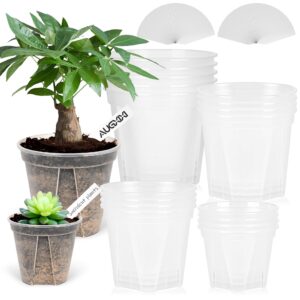 20pack 4/5/6/7 inch clear nursery pots with 20 drip trays 50pcs plant labels, plastic reinforced gardening pots with drainage holes, assorted nursery pots for plants succulent vegetable flowers