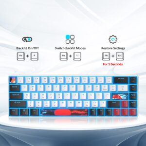 Ussixchare 60 Percent Gaming Keyboard 68 Keys Mechanical Keyboard LED Backlit Compact Wired Keyboard with Red Switch for Windows PS4/5 Xbox Gamer(Black-White)