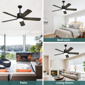 Obabala Ceiling Fans with Lights and Remote, Outdoor Black Fan with Lights for Patio Farmhouse Bedroom，52 Inch