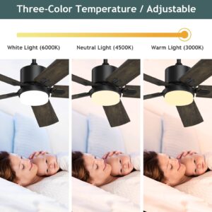 Obabala Ceiling Fans with Lights and Remote, Outdoor Black Fan with Lights for Patio Farmhouse Bedroom，52 Inch