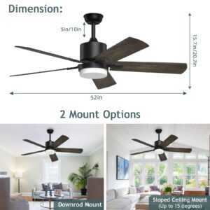 Obabala Ceiling Fans with Lights and Remote, Outdoor Black Fan with Lights for Patio Farmhouse Bedroom，52 Inch