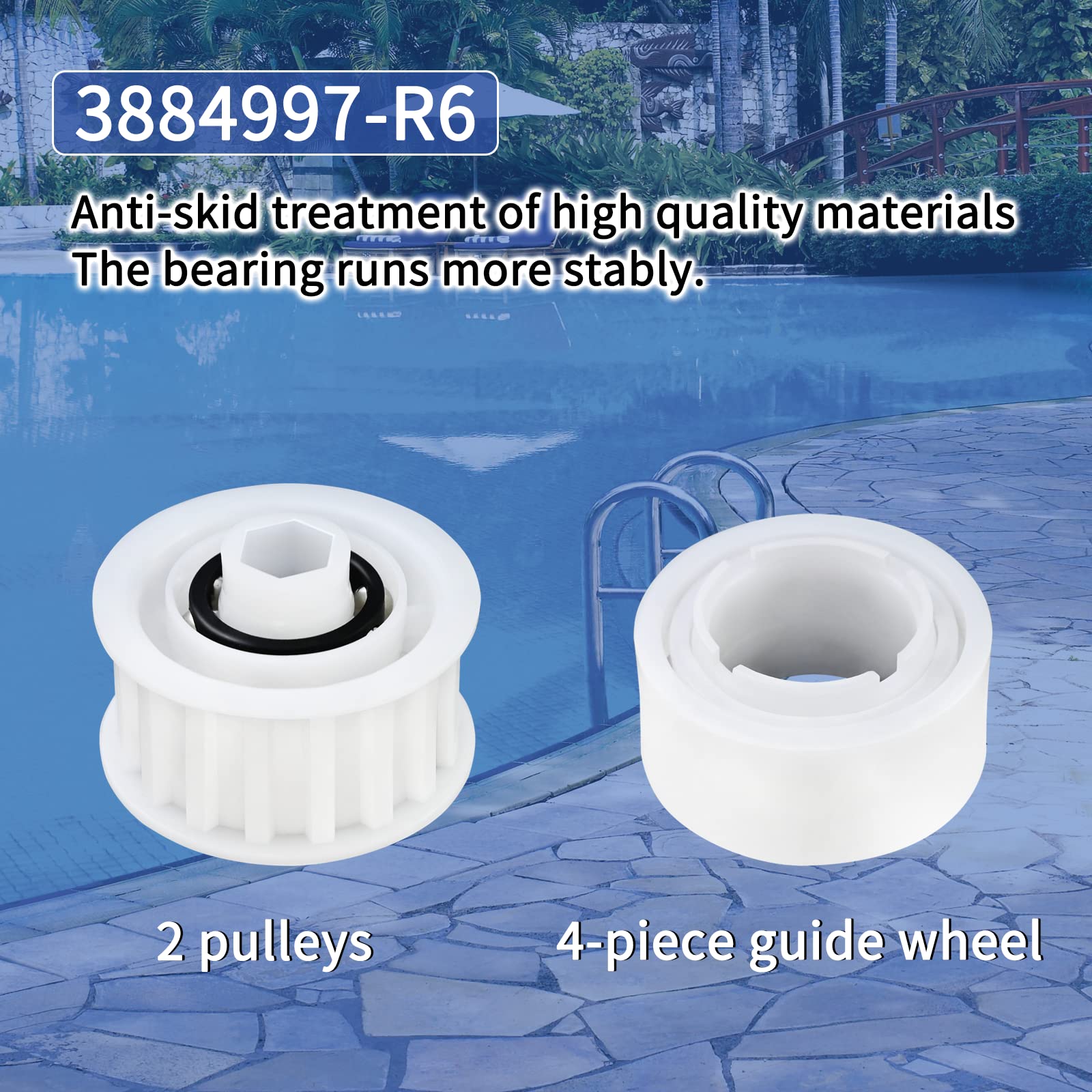 Upgrade 4 Pack Guide Wheels with 2 Pully Gears, Part Number 3884997-R6, Replacement for Dolphin Pool Cleaner Accessories