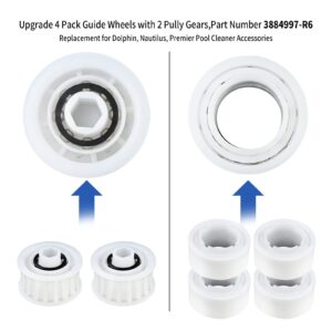 Upgrade 4 Pack Guide Wheels with 2 Pully Gears, Part Number 3884997-R6, Replacement for Dolphin Pool Cleaner Accessories