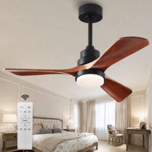 fxzz 42" wood ceiling fans with lights and remote, quiet reversible dc motor and 3 color led light, 3 blades 6 speed ceiling fan for farmhouse living room bedroom dining room workroom study