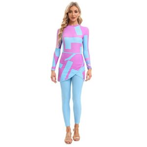 Burkini Swimsuits for Women Muslim Full Coverage Swimsuit Modest Swimwear Long Sleeve One Piece Bathing Suit + Swim Pants + Skirt + Mesh Sarong Coverup Sun Protection Swimming Suit Hot Pink 4PCS S