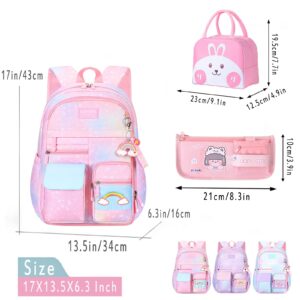 IHZZ Kawaii Backpack, Pink Backpack for Girls, Kid Starry Rainbow Bookbag, Cute Backpack for Kids, Aesthetic Backpack, Blue(3 PCS Set)